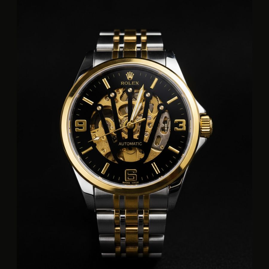 ROLEX Skeleton Dial Automatic Men's Watch – Two Tone Gold & Steel ...